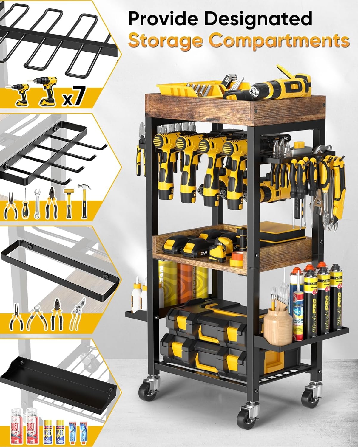 4-Tier Heavy Duty Metal Power Tool Storage Cart - Pokipo